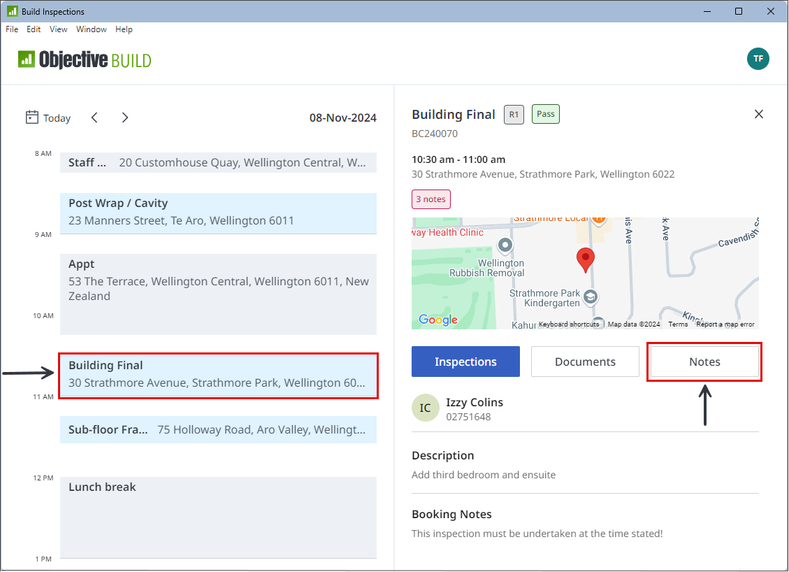 Adding notes to inspections
