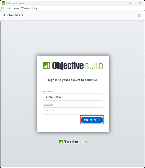 Inspections App sign in